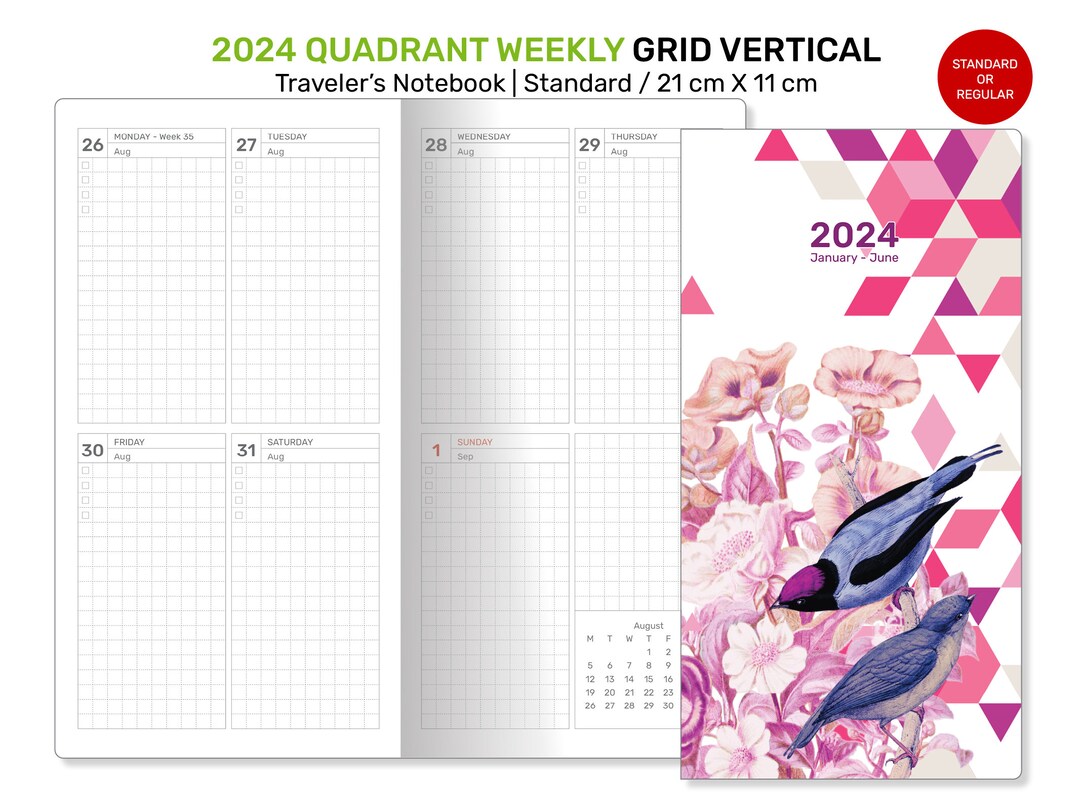 2024 Weekly Quadrant Traveler's Notebook Printable Wo2p Vertical GRID ...