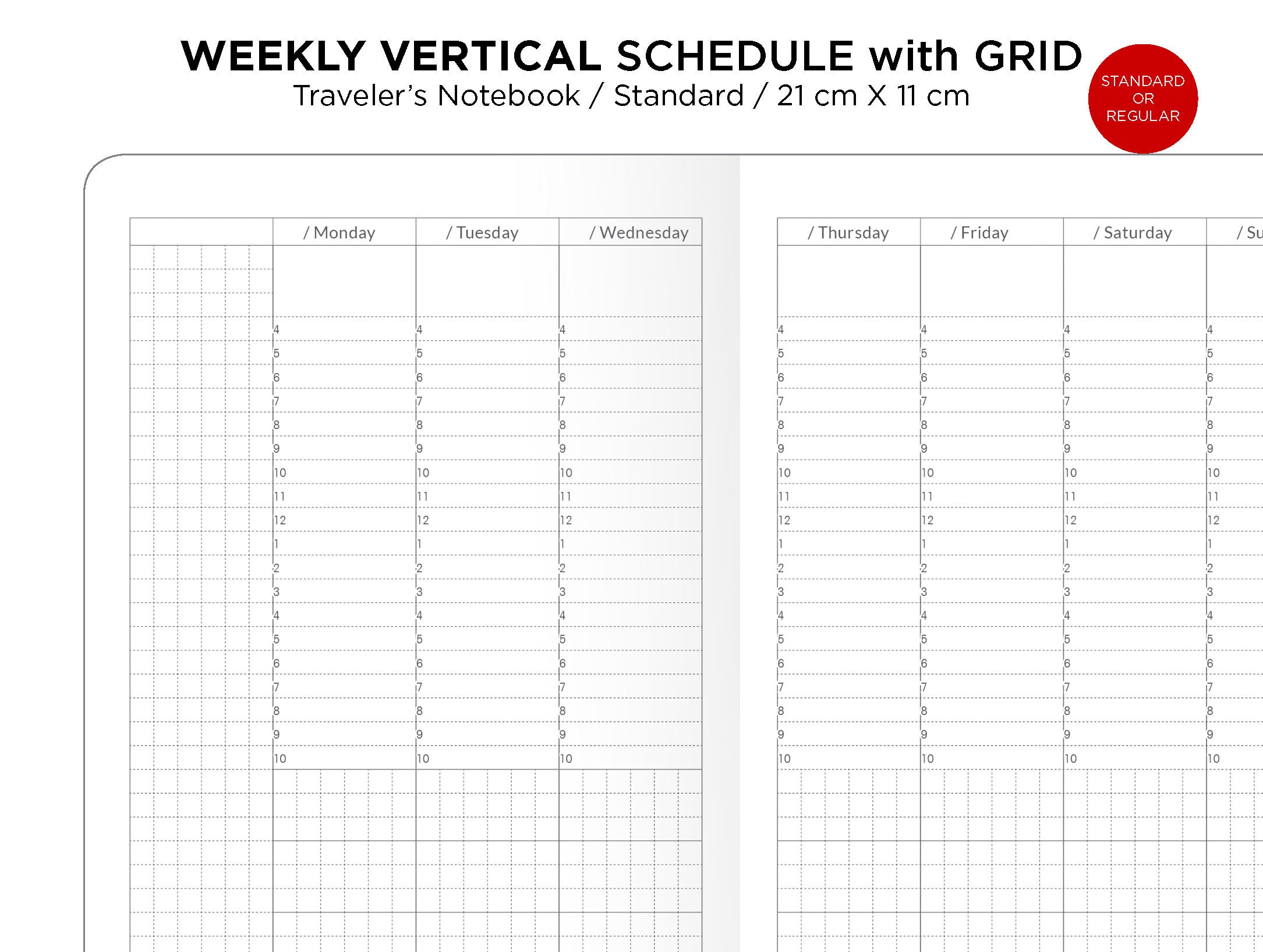 Weekly Schedule Lined Vertical With GRID for Notes - Etsy