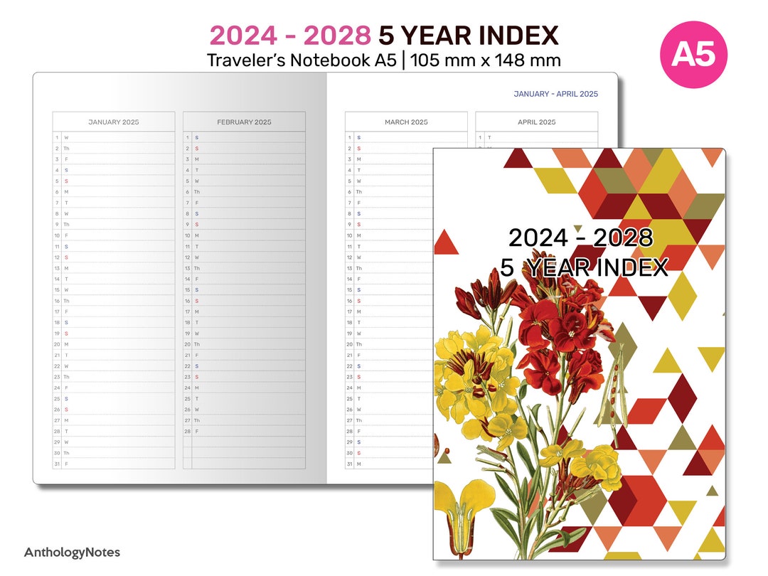 A5 TN 2024 2028 5-year Index Printable Traveler's Notebook Insert ...