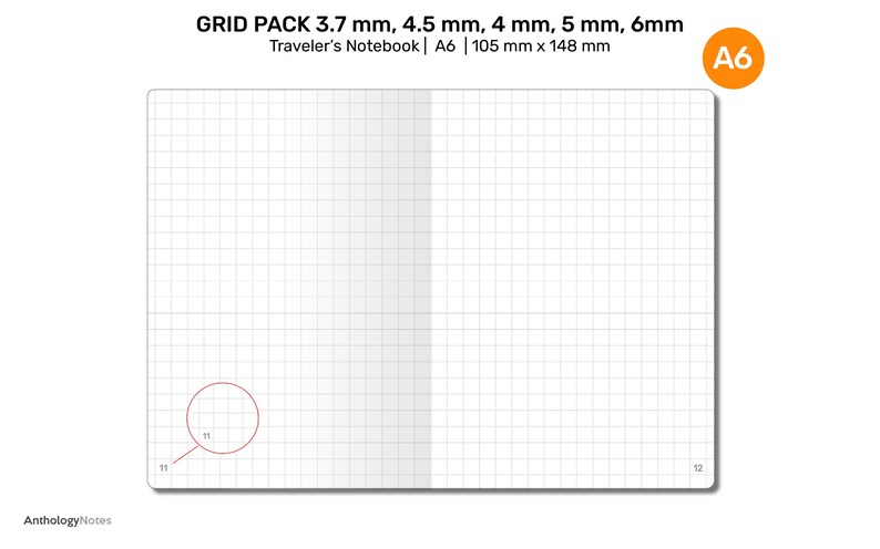 TN A6 Printable Traveler's Notebook Grid Insert Bundle | Numbered Pages ...