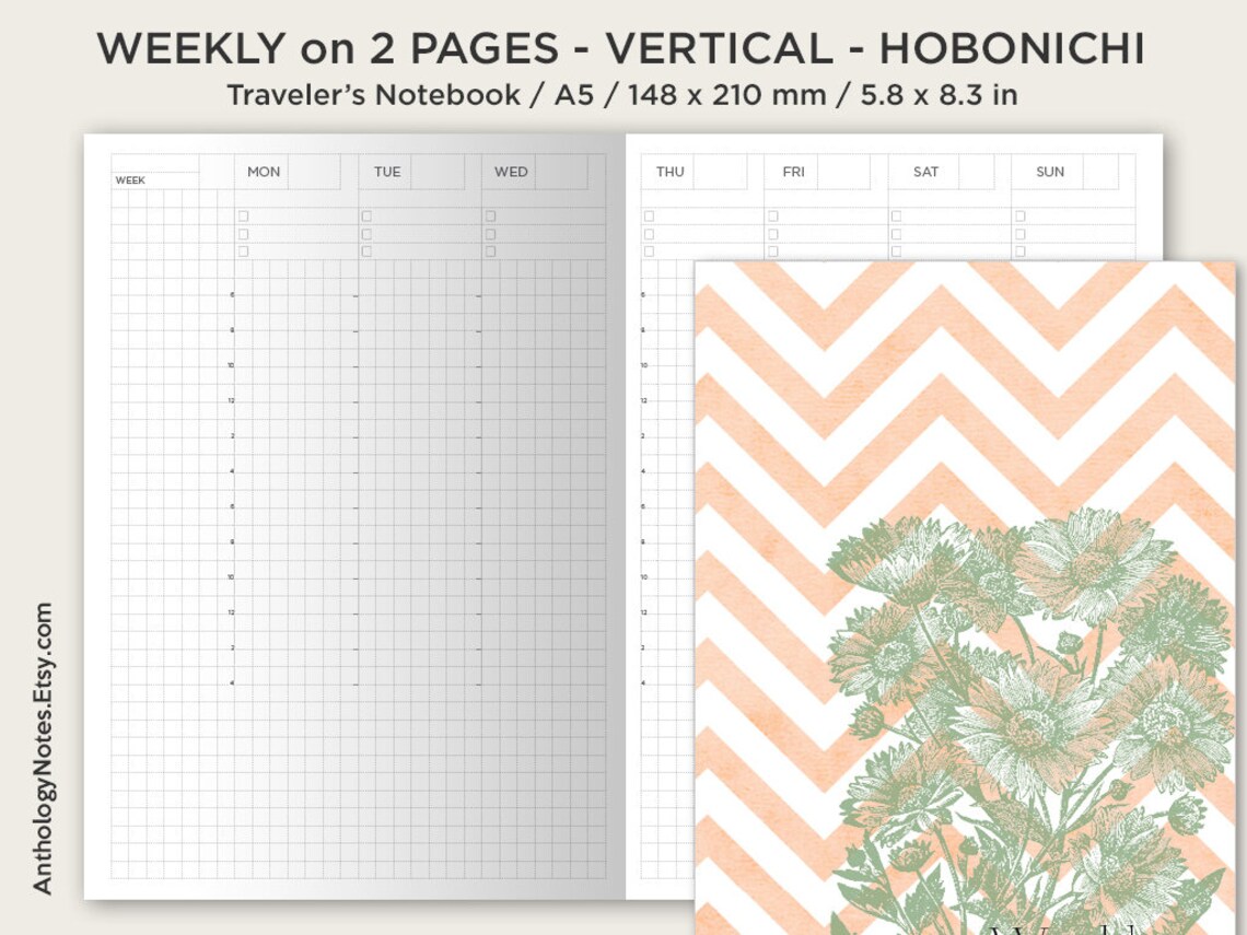 A5 Weekly View Grid HOBONICHI Inspired Traveler's Notebook | Etsy