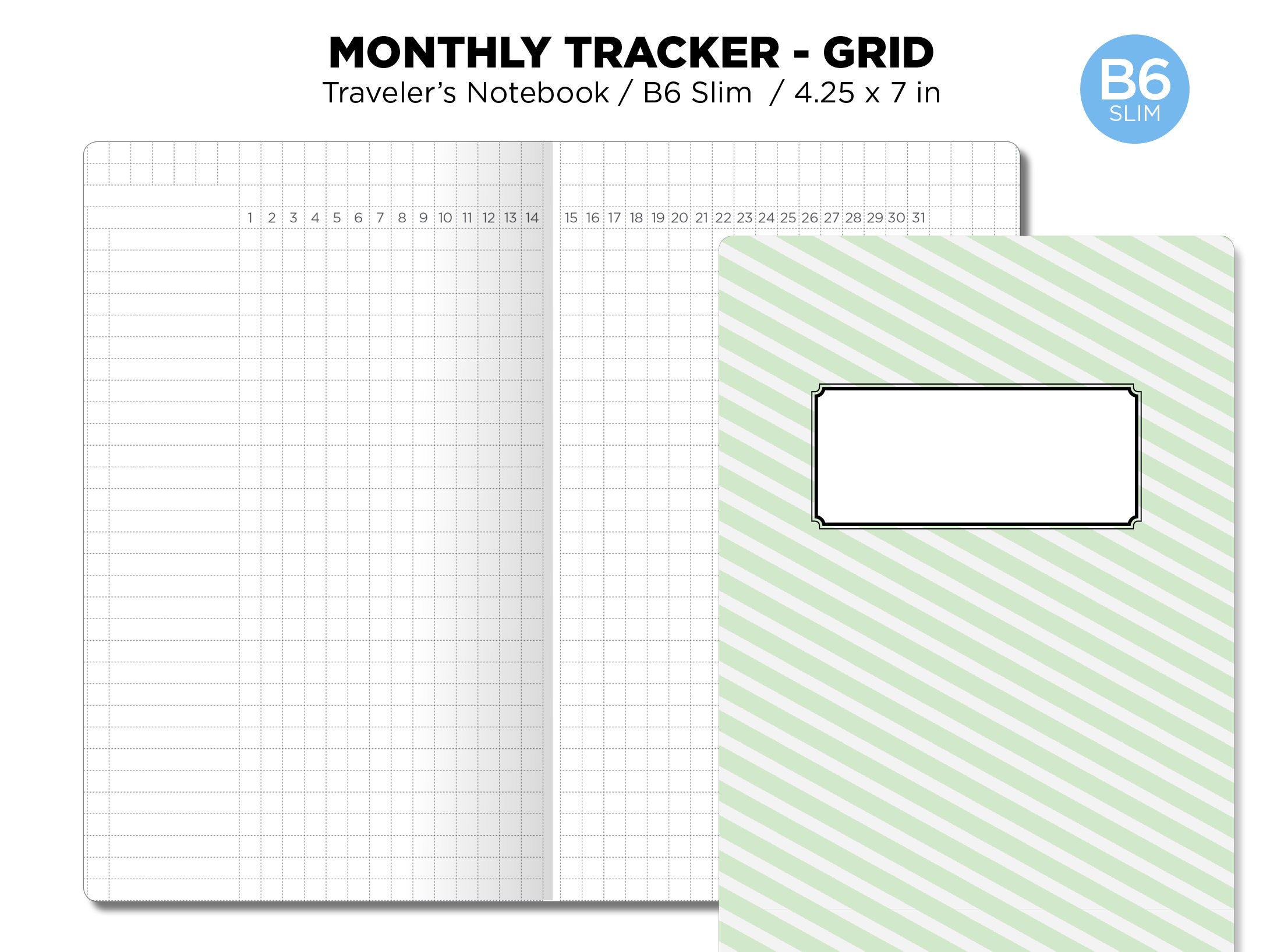 B6 SLIM Monthly Tracker GRID Printable Insert Traveler's - Etsy