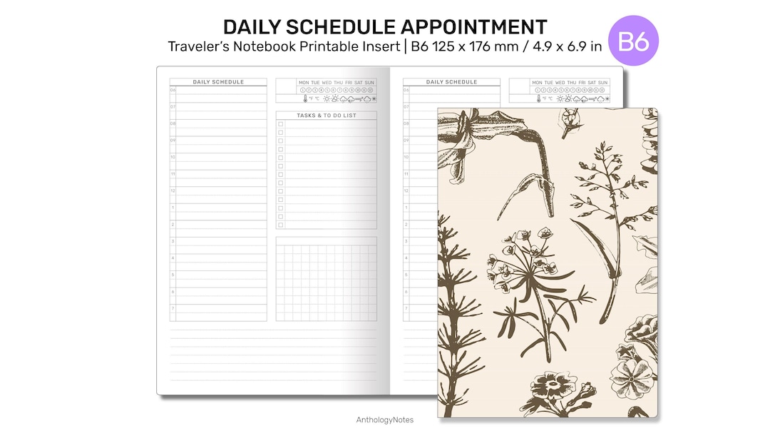 Minimalist TN B6 Day on A Page Printable Insert - Daily Schedule ...