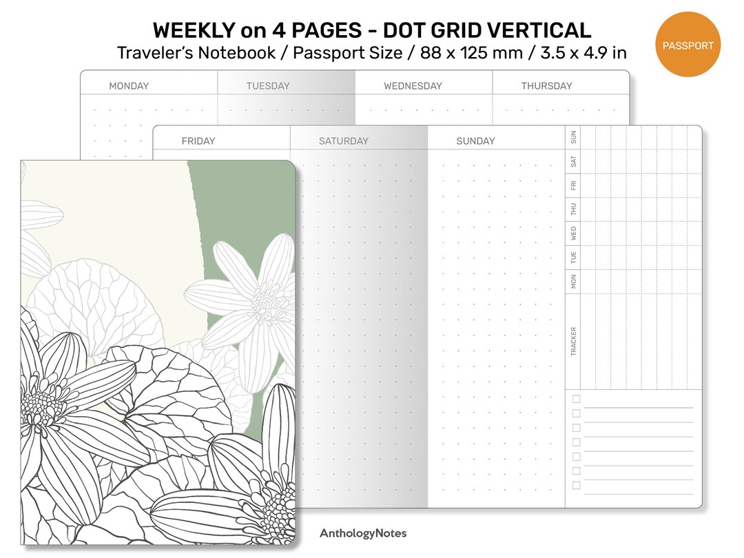 PASSPORT WEEKLY Dot Grid Vertical Traveler's Notebook Printable Insert ...