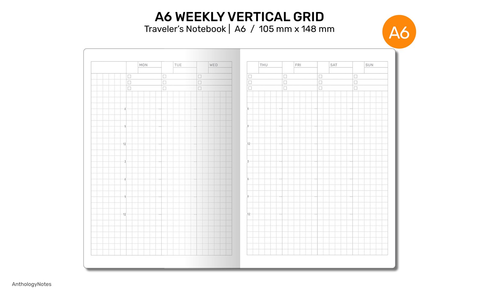 A6 Weekly Vertical Printable Grid - Traveler's Notebook - Wo2p - Hobo ...
