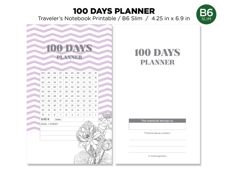 B6 Slim 100 Days Planner Traveler's Notebook 100 Days Goal Tracking ...