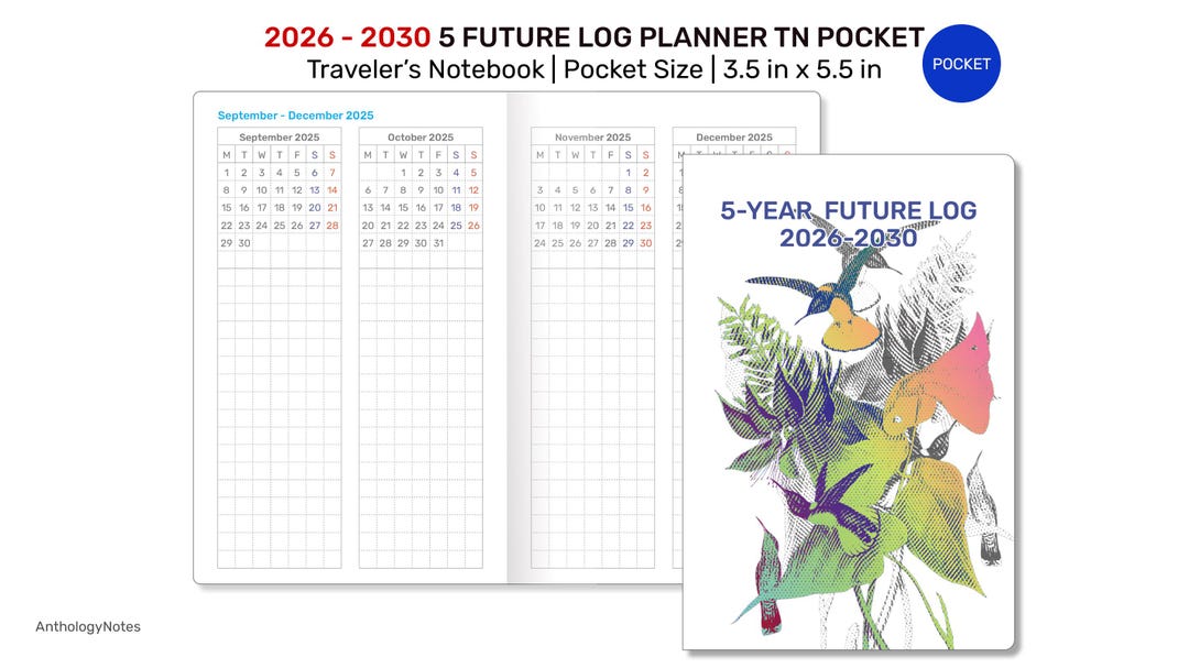 POCKET TN 5 Year Future Log Planner 2026 - 2030 Future Log Vertical ...