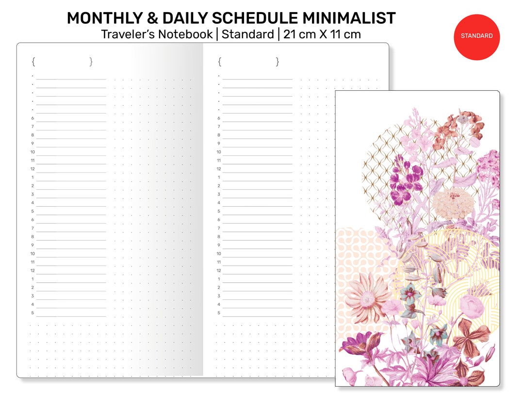 TN MONTHLY & DAILY Schedule Printable Refill Insert Traveler's Notebook ...