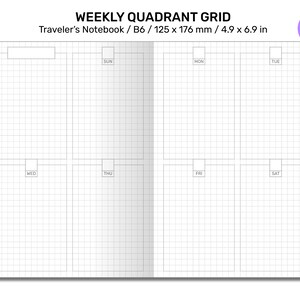 B6 TN Weekly QUADRANT Grid Printable Refill Insert Traveler's Notebook ...