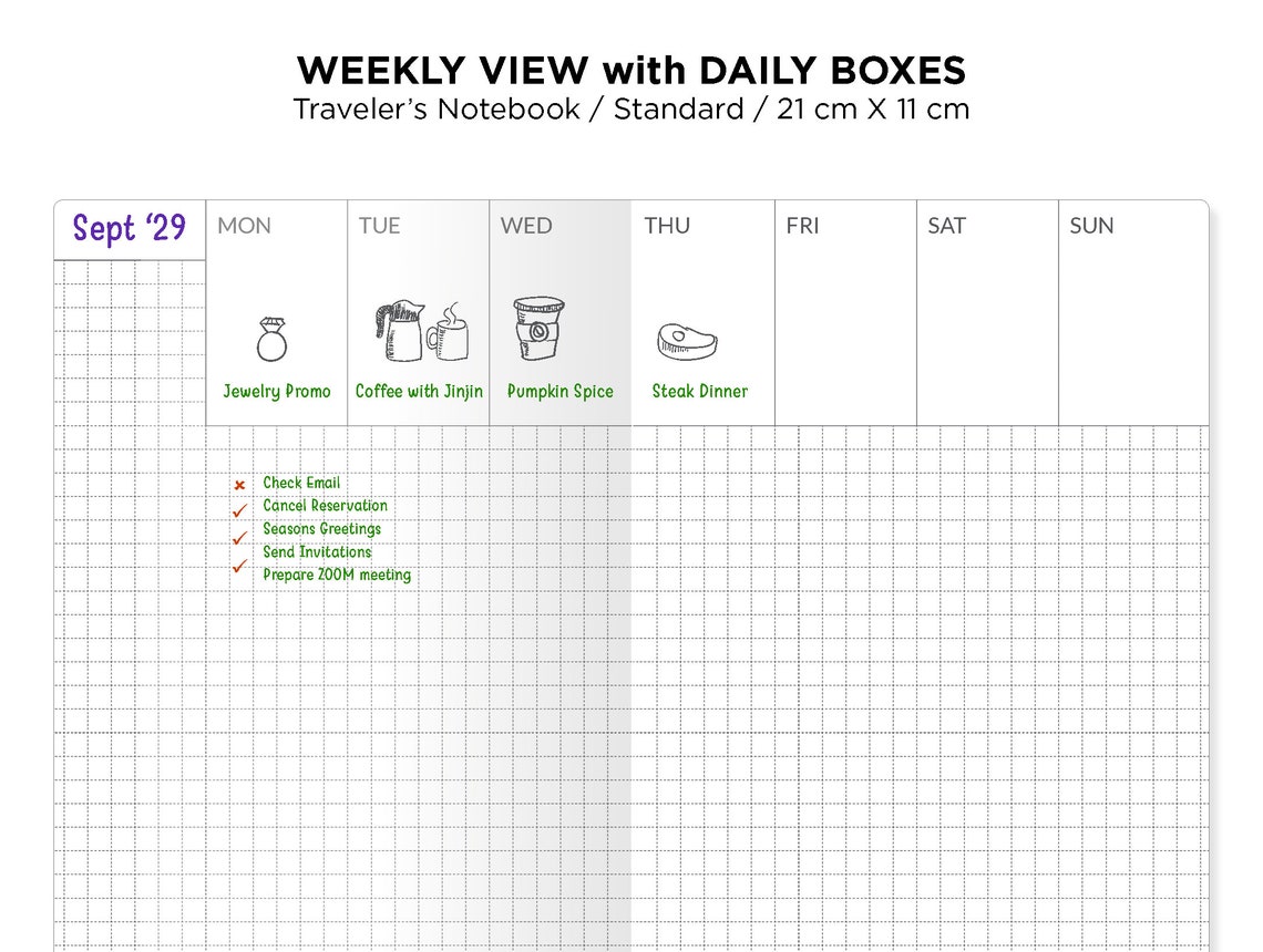 Weekly GRID With DAILY Boxes Grid Standard TN Printable Insert - Etsy
