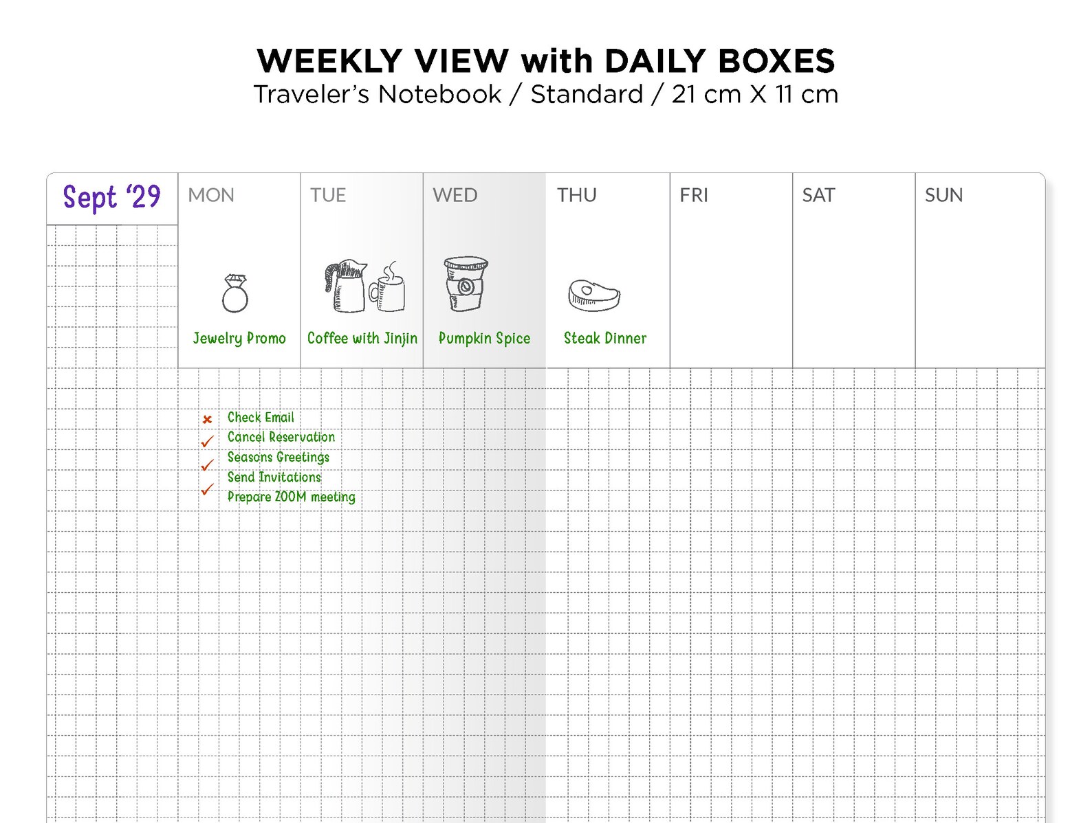 Weekly GRID With DAILY Boxes Grid Standard TN Printable Insert - Etsy
