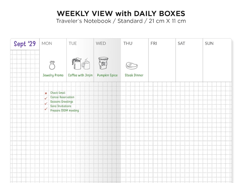 Weekly GRID With DAILY Boxes Grid Standard TN Printable Insert - Etsy