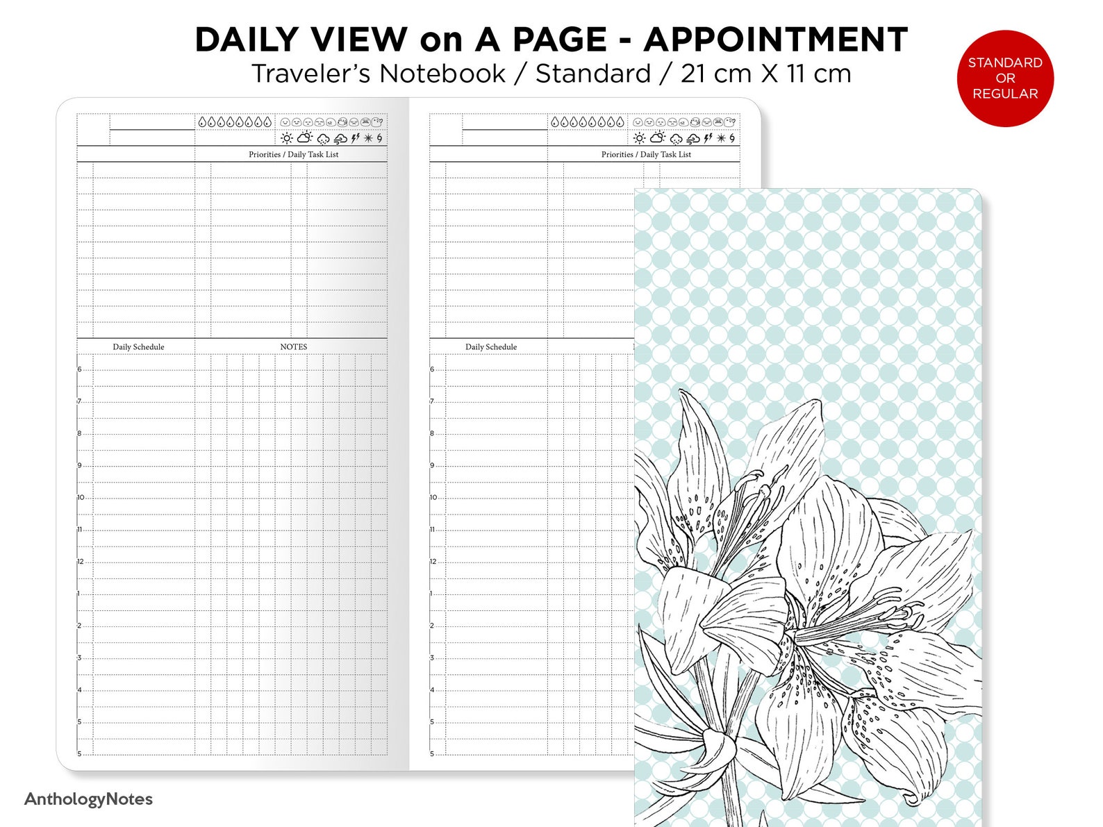 STANDARD Daily Traveler's Notebook Printable Minimalist Functional GRID ...