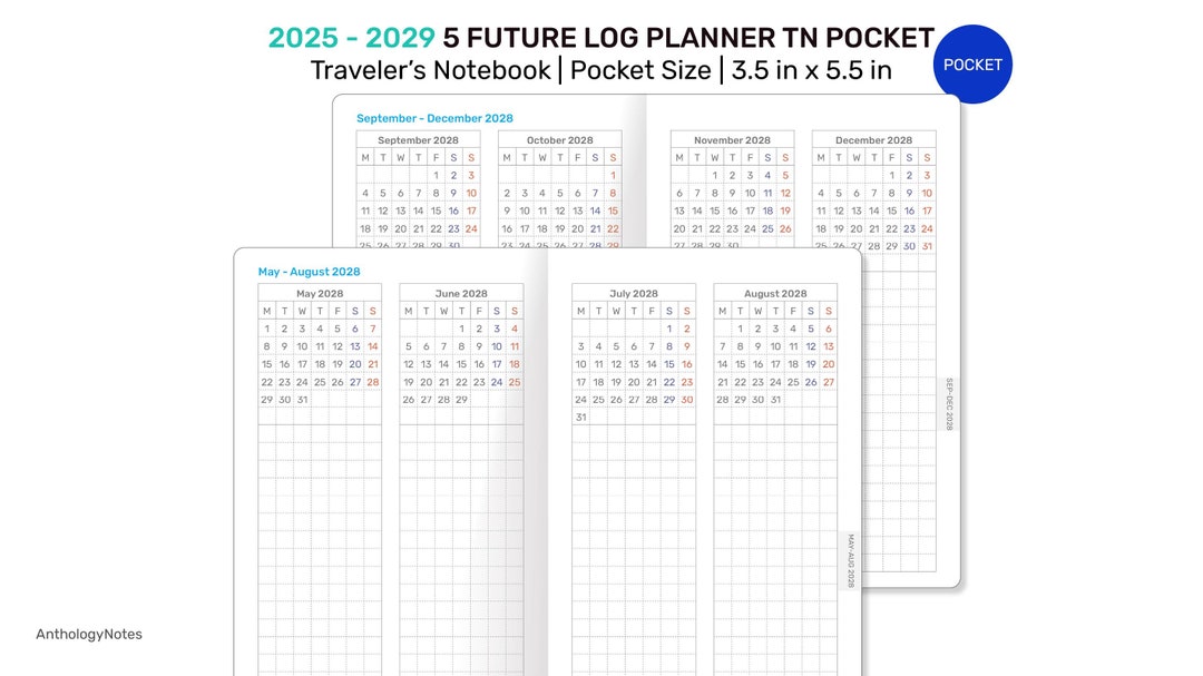 POCKET TN 5 Year Future Log Planner 2025 - 2029 Future Log Vertical ...