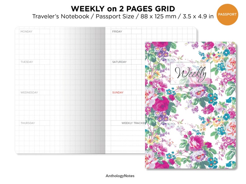 PASSPORT Weekly GRID Traveler's Notebook Printable Insert - Etsy