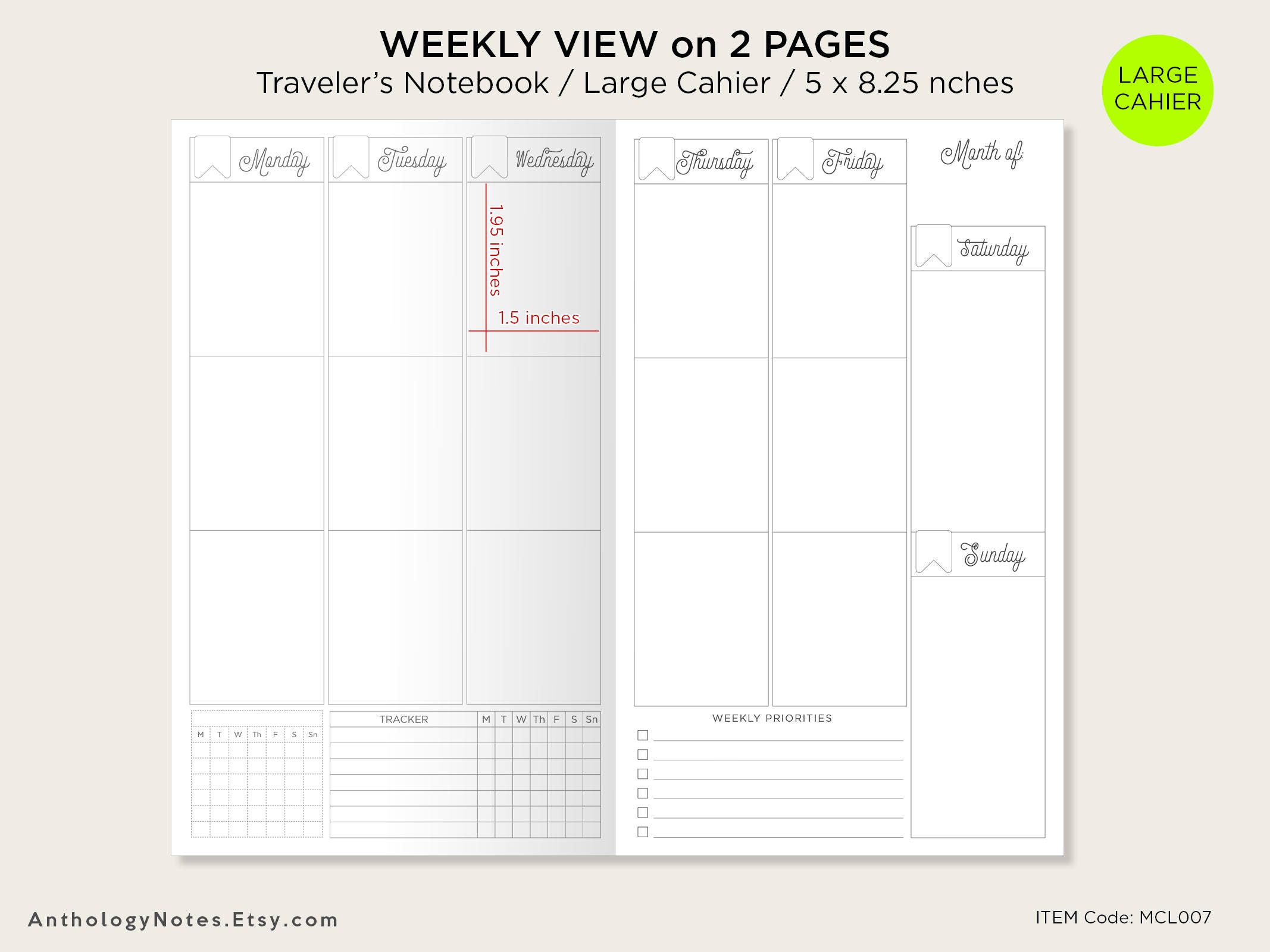 Cahier Weekly View Vertical Large Traveler's Notebook - Etsy
