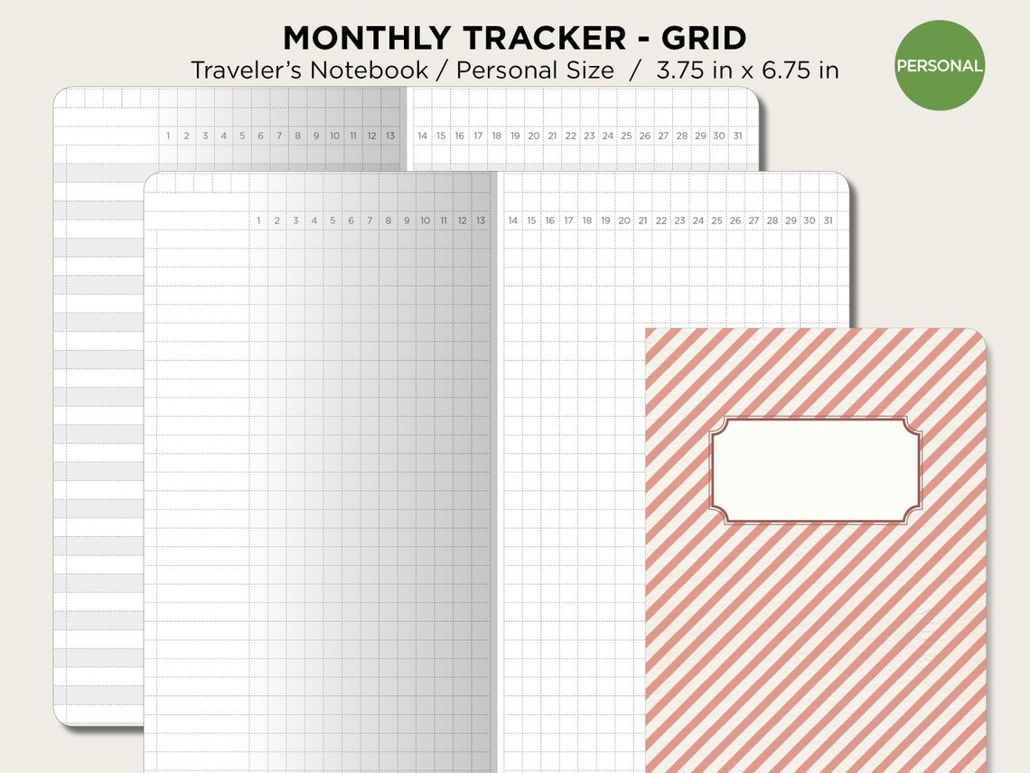 PERSONAL Monthly Tracker GRID Traveler's Notebook Printable Insert - Etsy