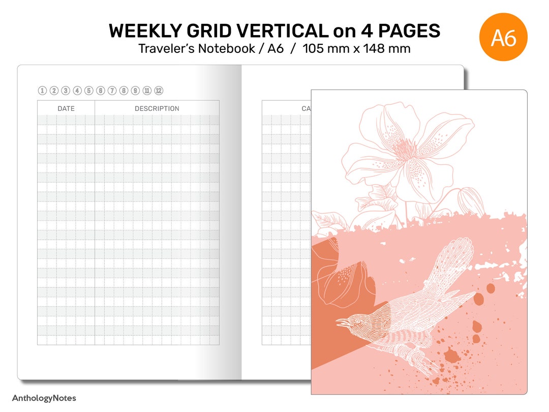 A6 TN Expense Tracker GRID Printable Planner Insert for Traveler's ...