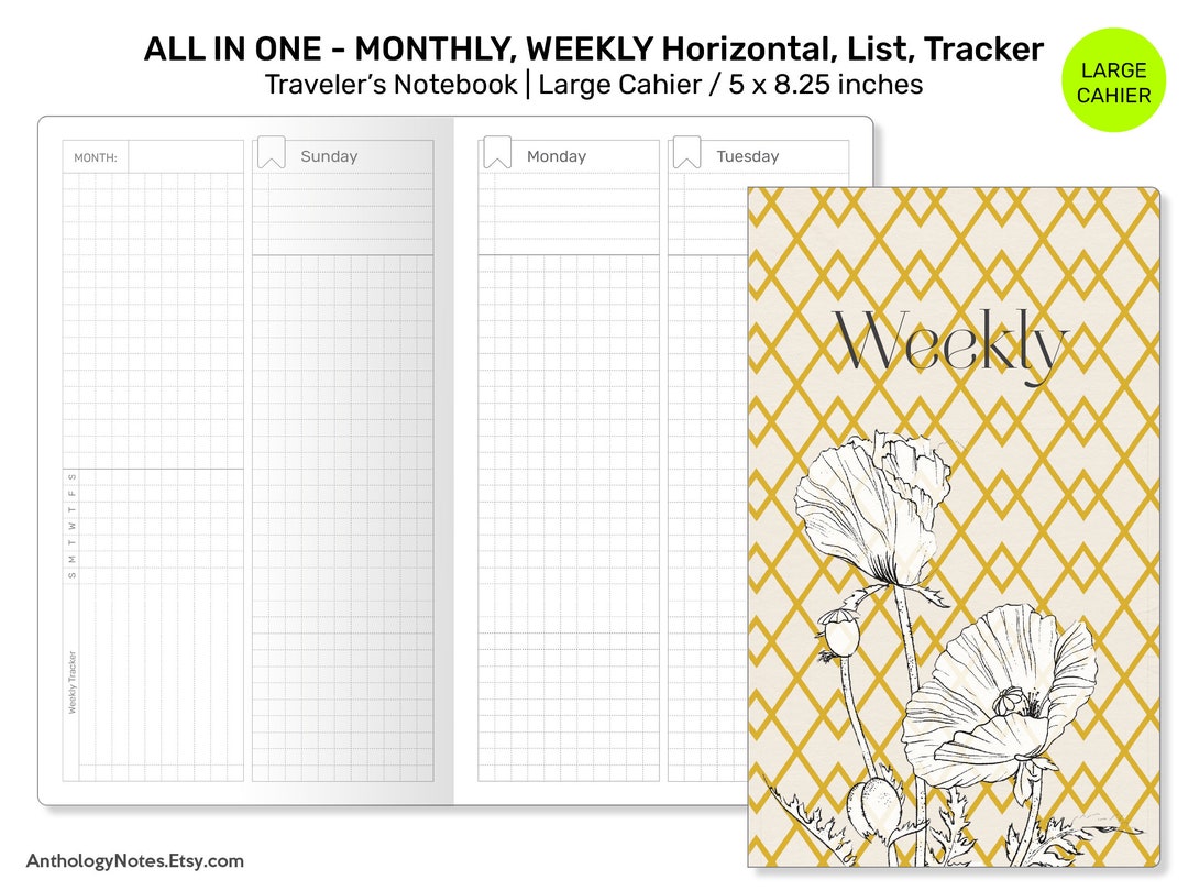 CAHIER TN Weekly GRID Insert Traveler's Notebook Vertical Wo4p ...