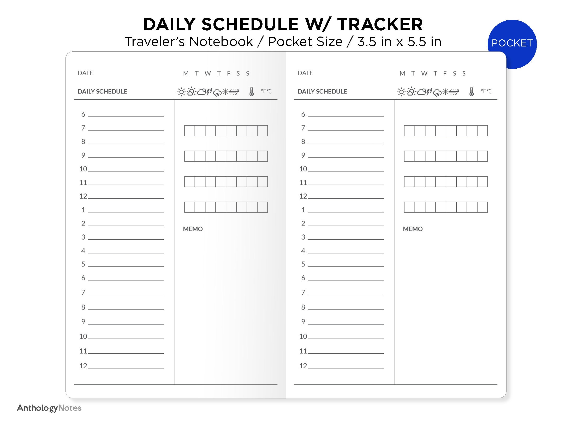TN POCKET Daily Schedule With Tracker Printable Traveler's Notebook ...