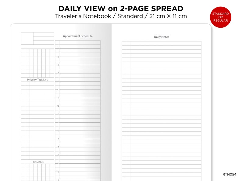 DAILY View on 2 Pages STANDARD Size Traveler's Notebook - Etsy