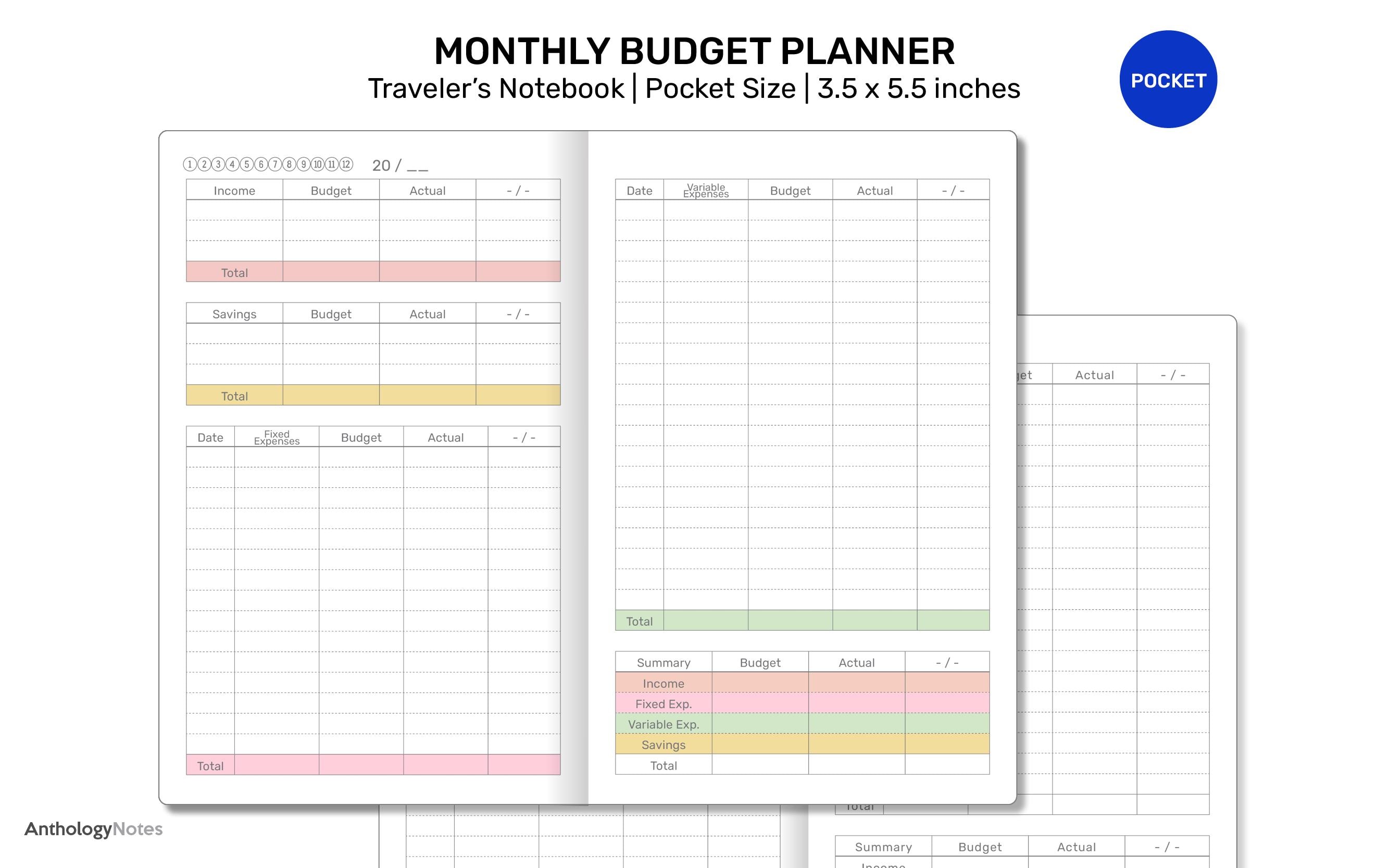 TN POCKET MONTHLY Budget Tracker Printable Insert Traveler's Notebook ...