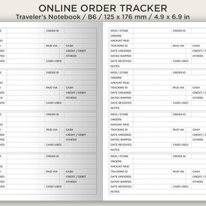 B6 Online Order Tracker Printable Insert Traveler's Notebook - Etsy