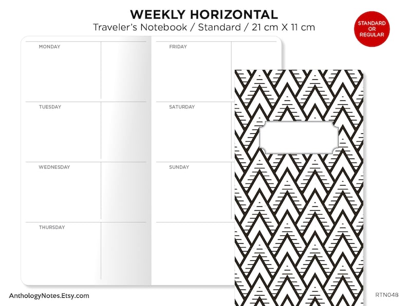 Weekly View Standard Traveler's Notebook Printable Insert | Etsy