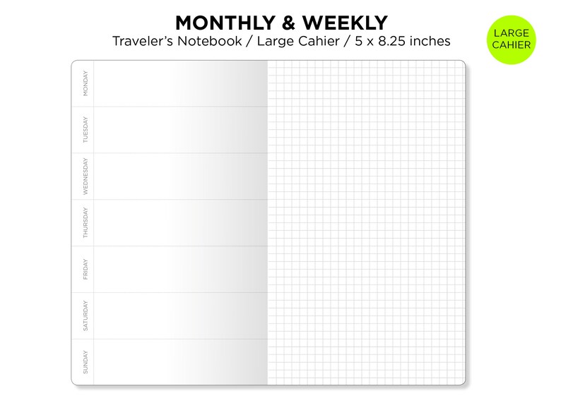 Monthly Weekly Horizontal GRID Traveler's Notebook CAHIER | Etsy