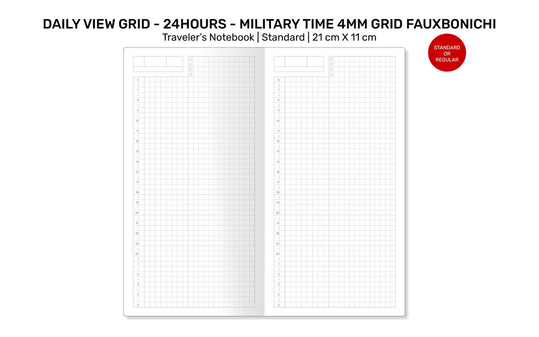 Daily Planner GRID 24 Hour Military Time - Fauxbonichi - Standard ...