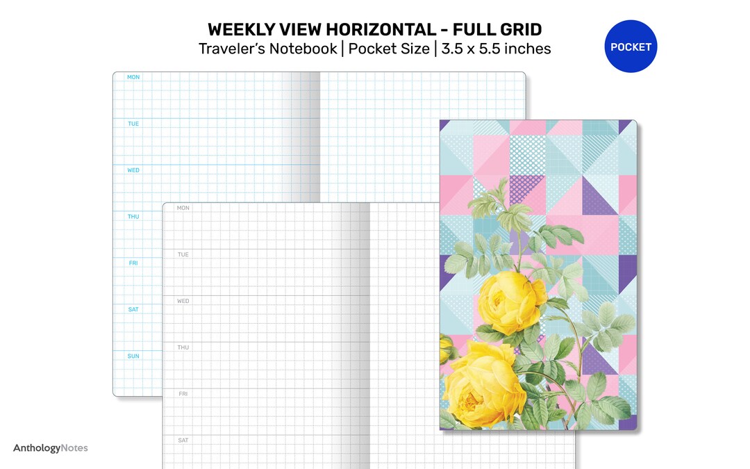 TN Pocket WEEKLY Horizontal FULL Grid Printable Traveler's Notebook ...