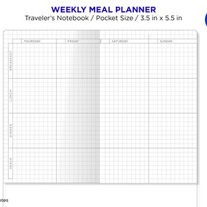 TN Pocket WEEKLY MEAL Planner Printable Traveler's Notebook Insert - Etsy