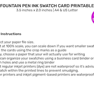 Printable FOUNTAIN PEN Ink Swatch Cards - DIY Ink Swatching AFP001 - Etsy