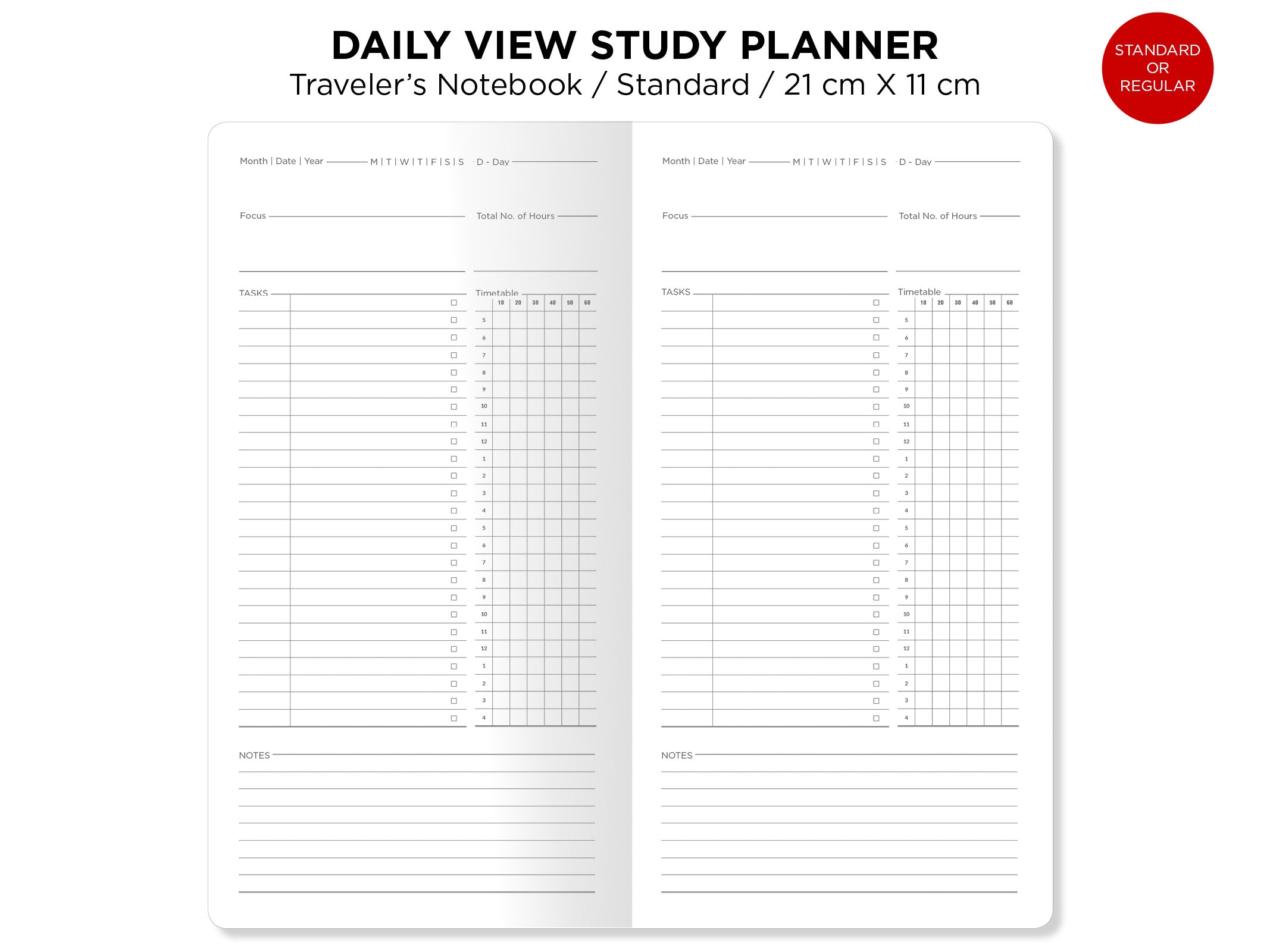 Daily STUDY Planner Timetable Printable Insert Standard Size - Etsy