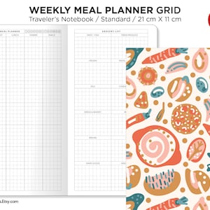 Weekly Meal Planner GRID Printable TN Insert Standard Size Traveler's ...