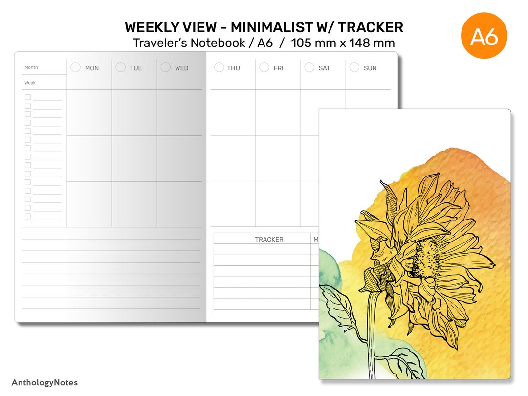 A6 Weekly Vertical View Tracker Traveler's Notebook Printable Insert ...
