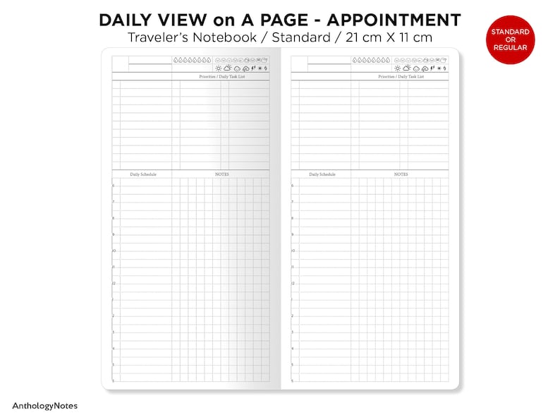 STANDARD Daily Traveler's Notebook Printable Minimalist - Etsy