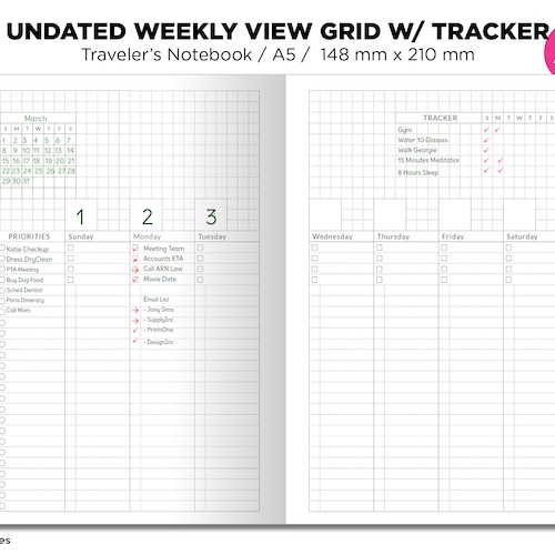 A5 Weekly View Grid HOBONICHI Inspired Traveler's Notebook - Etsy