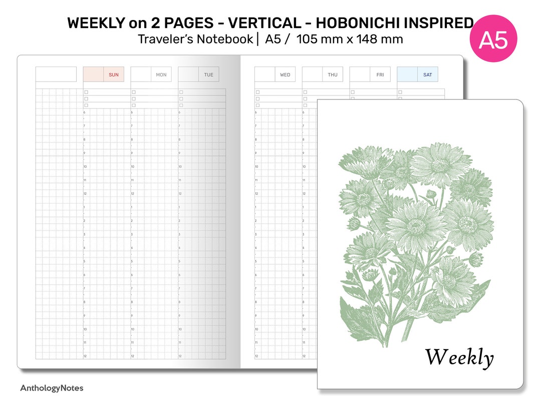 A5 Weekly View Grid HOBONICHI Inspired Traveler's Notebook Printable ...