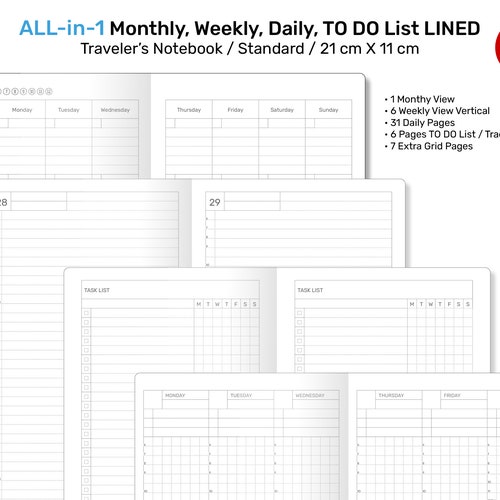 Weekly GRID With DAILY Boxes Grid Standard TN Printable Insert - Etsy