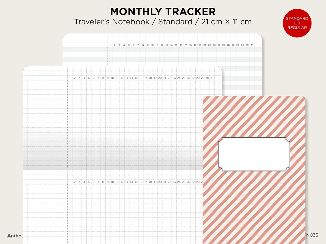 MONTHLY Tracker GRID Standard Size Traveler's Notebook Printable Insert ...