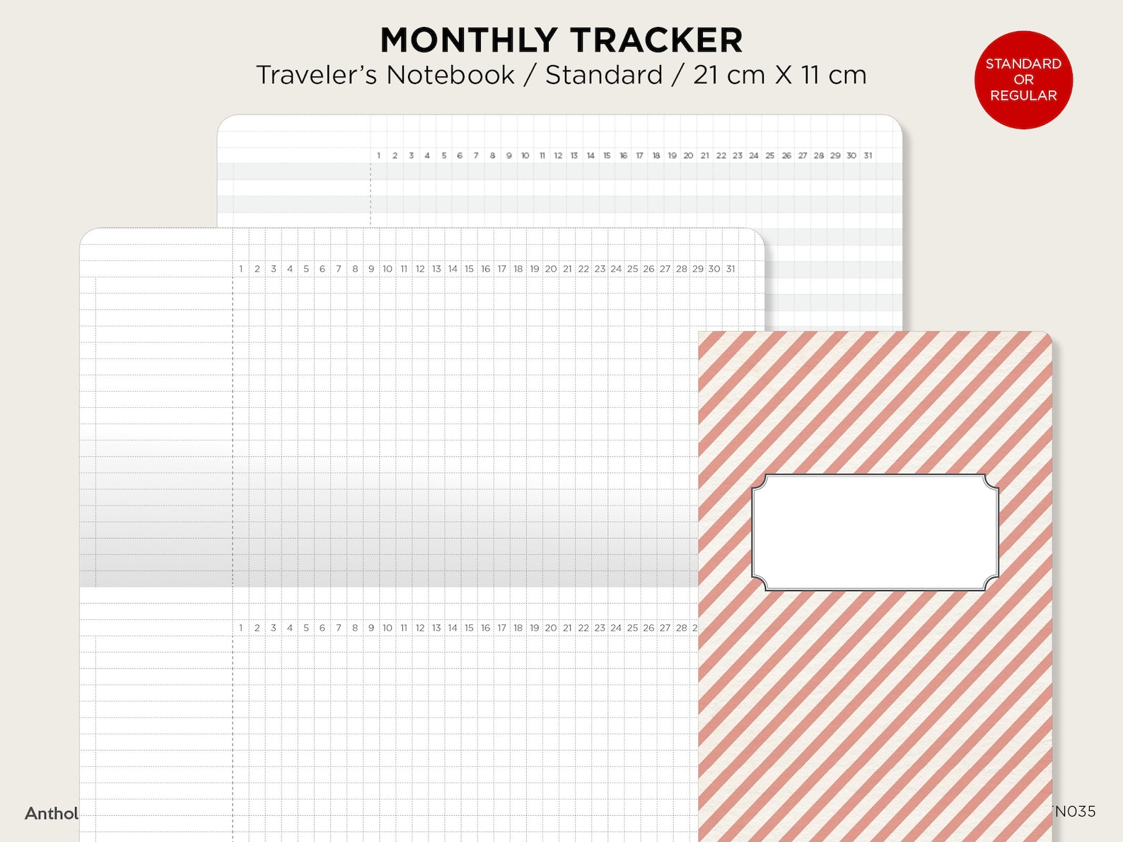 MONTHLY Tracker GRID Standard Size Traveler's Notebook | Etsy