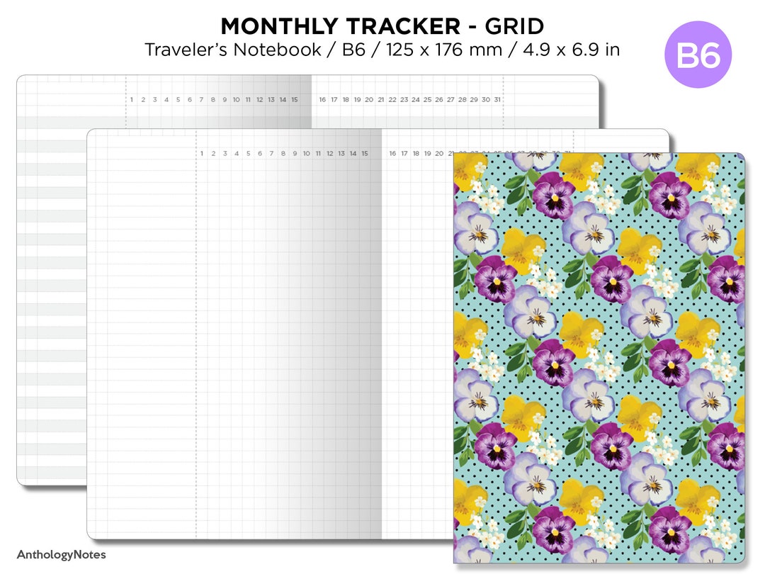TN B6 Monthly Tracker Grid Printable Traveler's Notebook Insert ...