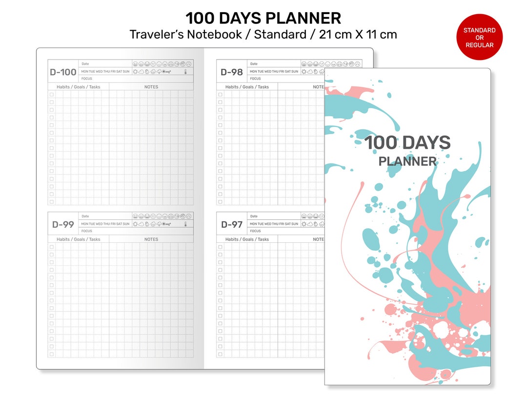 100 DAYS PLANNER Printable Traveler's Notebook Insert Standard Size - Etsy