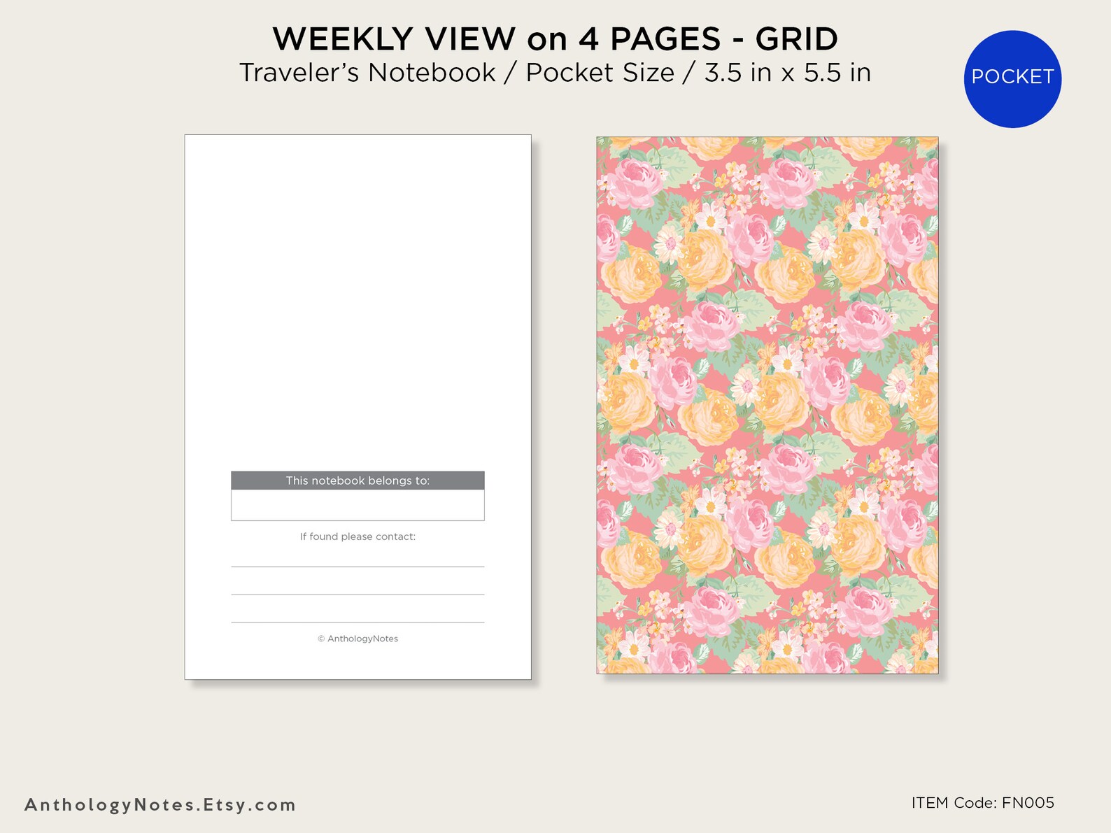 POCKET TN Weekly Planner Printable Insert Wo4P GRID Horizontal | Etsy