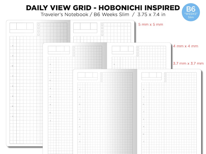 B6 WEEKS Slim Daily View Hobonichi Inspired GRID Bundle Traveler's ...