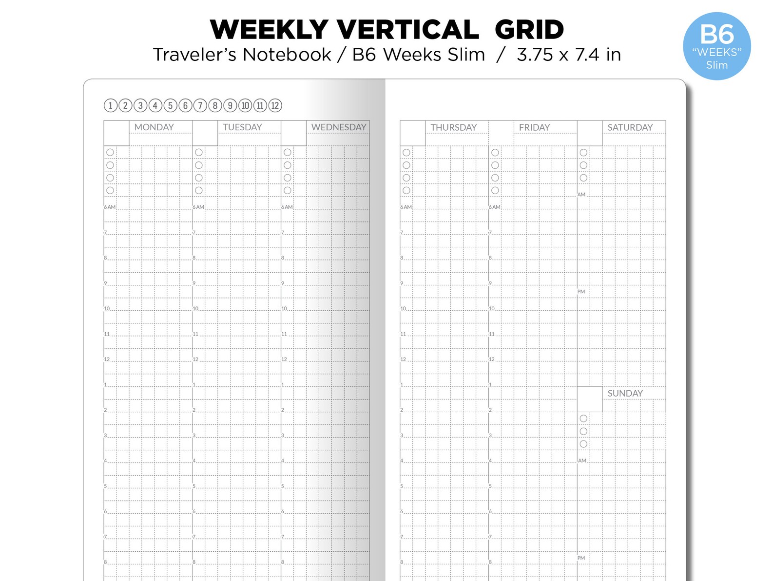 TN B6 "weeks" Slim Weekly VERTICAL Grid Traveler's Notebook Printable ...
