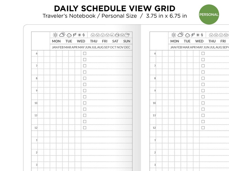DAILY VIEW GRID Schedule Personal Traveler's Notebook With | Etsy