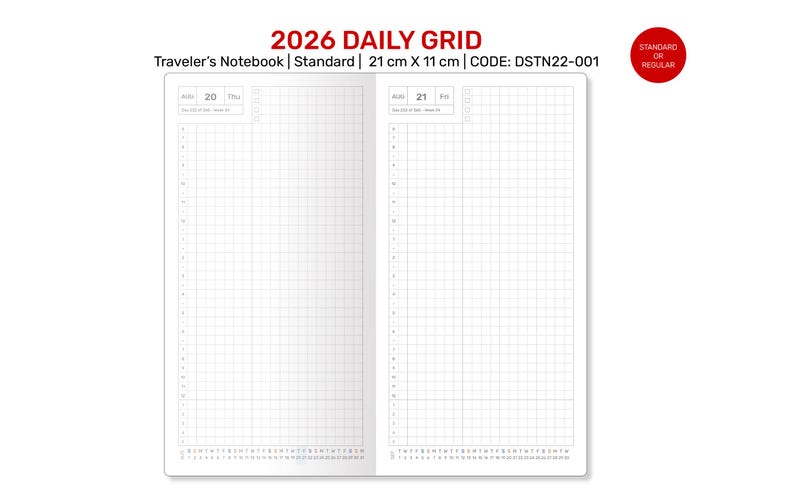2026 Daily Standard TN GRID Printable Traveler's Notebook Refill ...