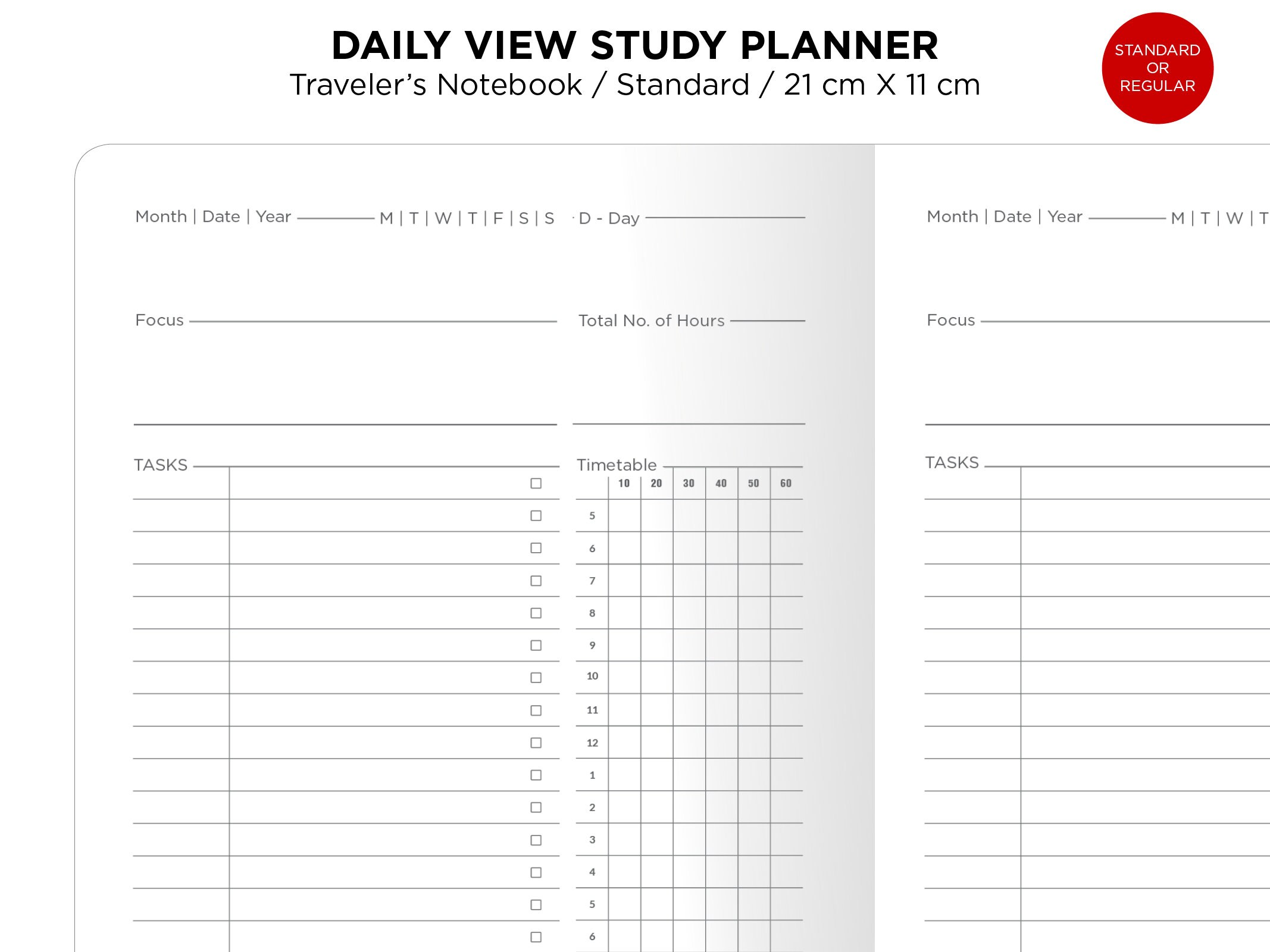 Daily STUDY Planner Timetable Printable Insert Standard Size - Etsy